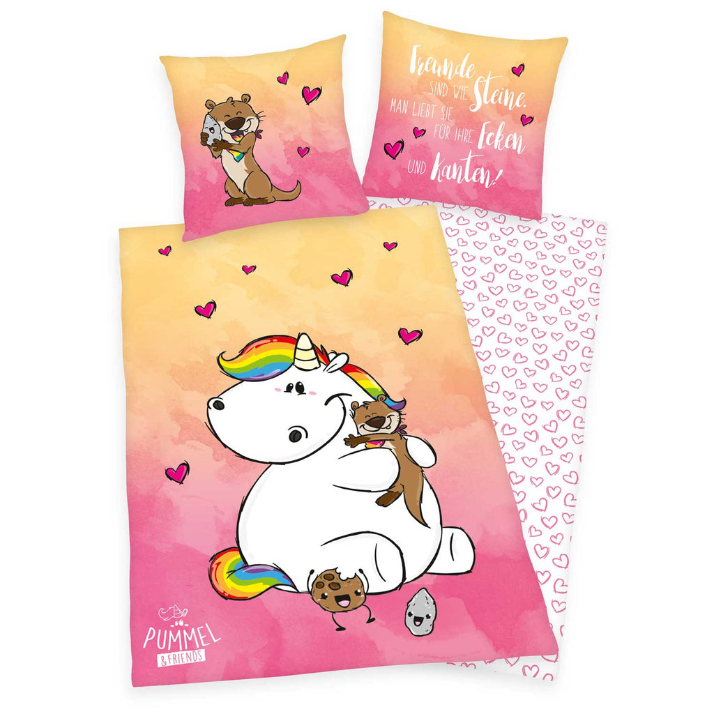 Unicorn bedding from Pummeleinhorn with otter friend Buddy » Pummeleinhorn